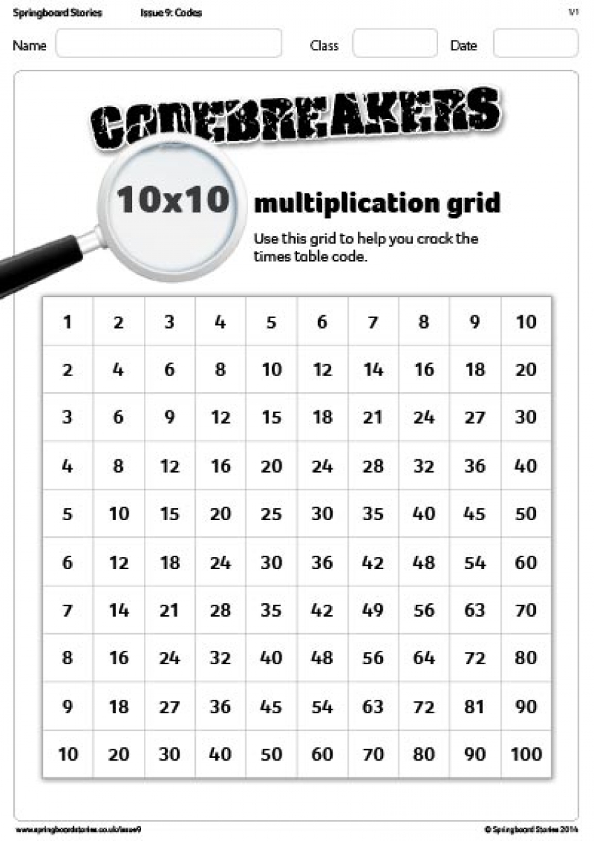 Springboard Stories - 10x10 multiplication grid