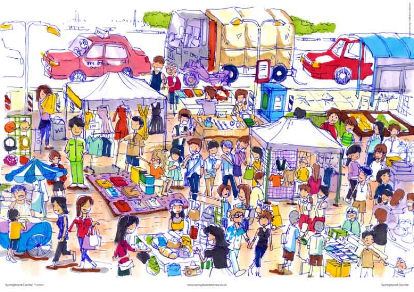 Drawing Of A Market Scene For Kids